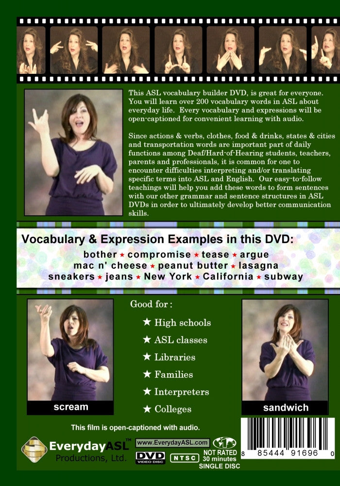 American Sign Language Vocabulary Builder, Vol. 1-2 (2 DVD Set ...