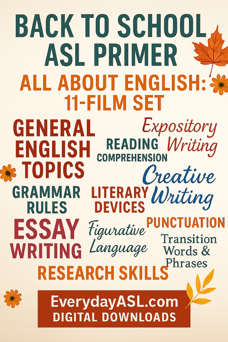 Back to School ASL Primer – All About English: 11-Film Set - DIGITAL ...
