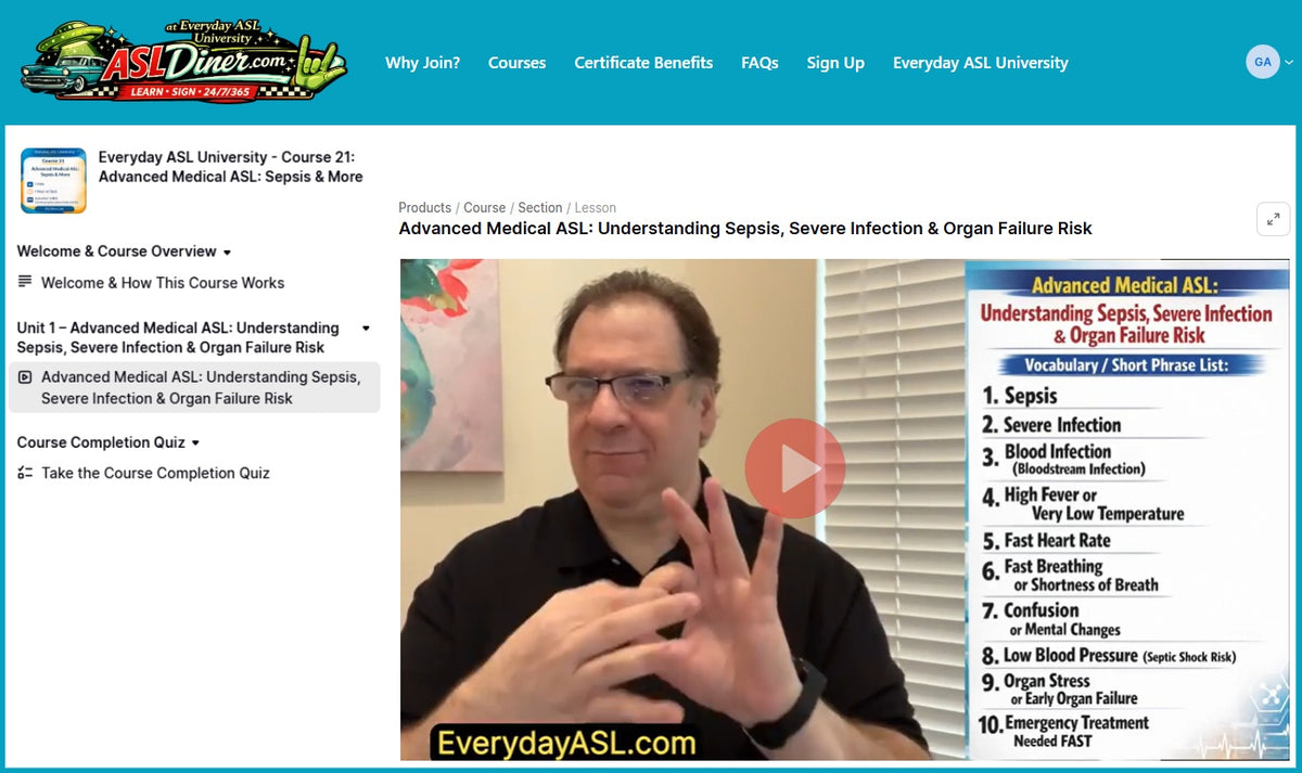 New! ASLDiner.com Online ASL Training & Certification Program - Annual ...