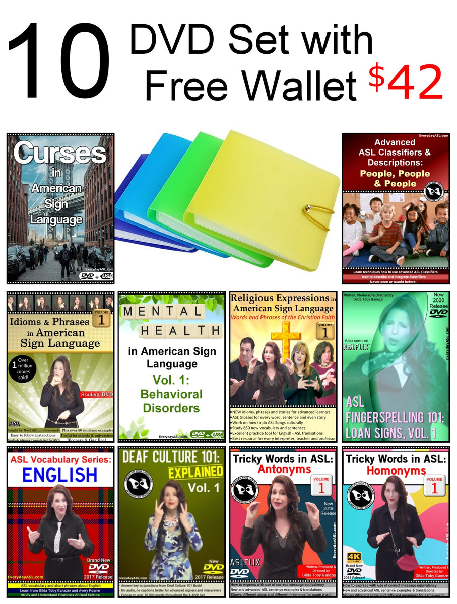 10-DVD American Sign Language Set Part 1 + FREE DVD Wallet + FREE S&H ...