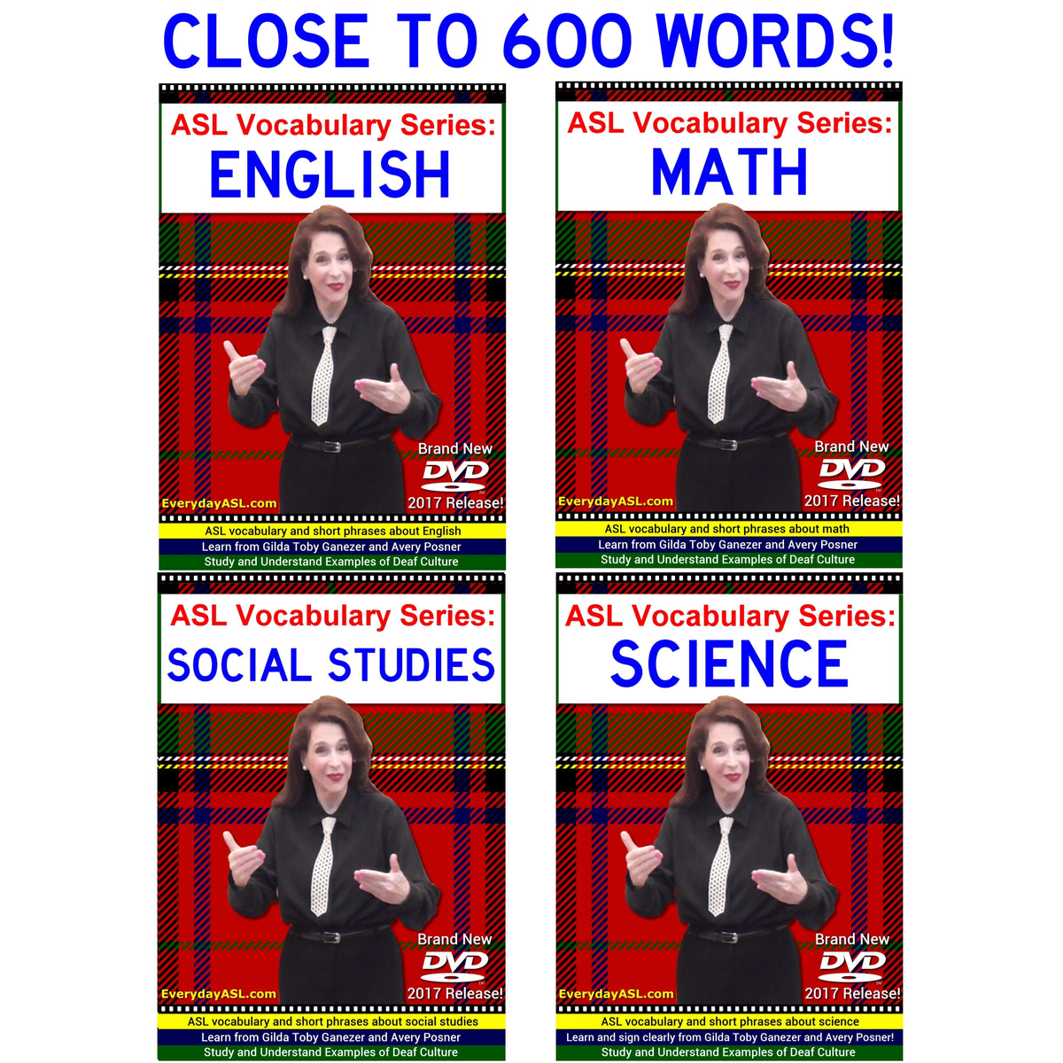 4-DVDS: ASL Vocabulary Series: SCIENCE, MATH, ENGLISH & SOCIAL STUDIES ...